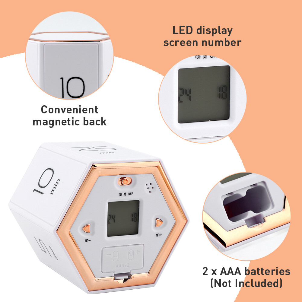 Magnetic Back Adjustable Digital Timer Hexagon Flip Study Time ...