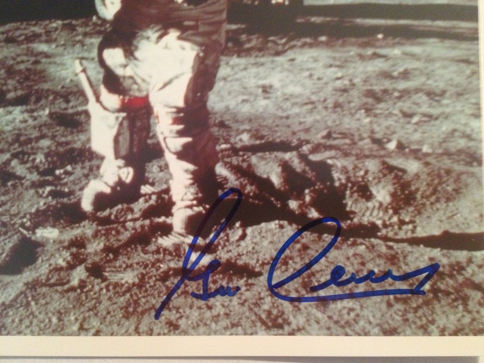 Astronaut Gene Cernan Autographed Photograph on Moon Saluting Flag ...