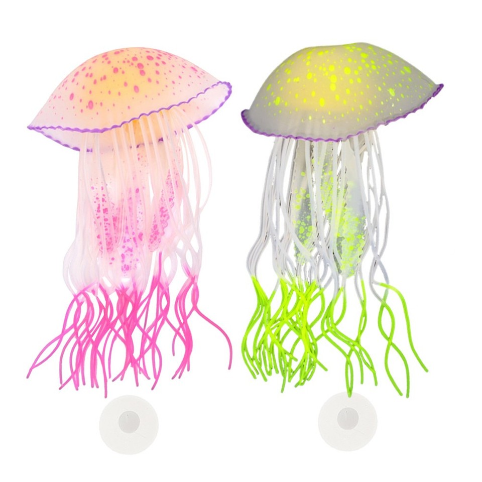 2 Pcs Aquarium Fake Jellyfish Artificial Marine Creatures Fluorescent ...