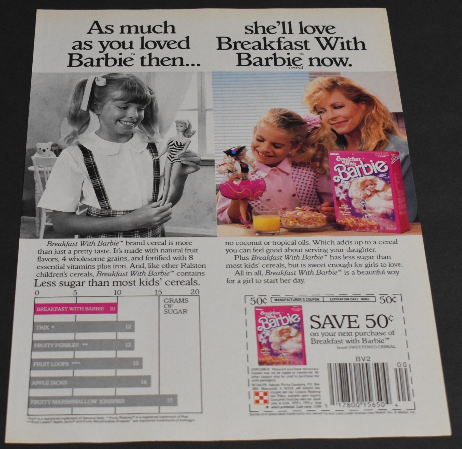 1989 Print Ad Breakfast with Barbie Cereal Blonde Girl Mom Lady Food ...