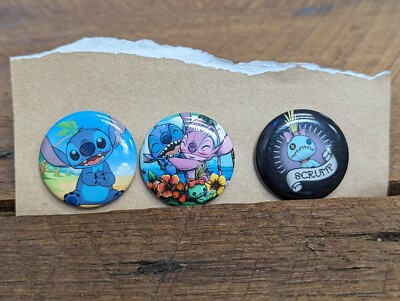Disney's Lilo & Stitch Button Lot (3) Pins 1 inch Scrump/Stitch/Angel ...