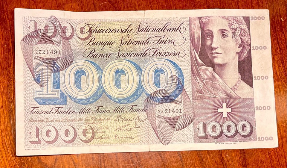 Switzerland 1000 FRANCS Rare 1961 Swiss Paper Money FRANC BANK NOTE | eBay