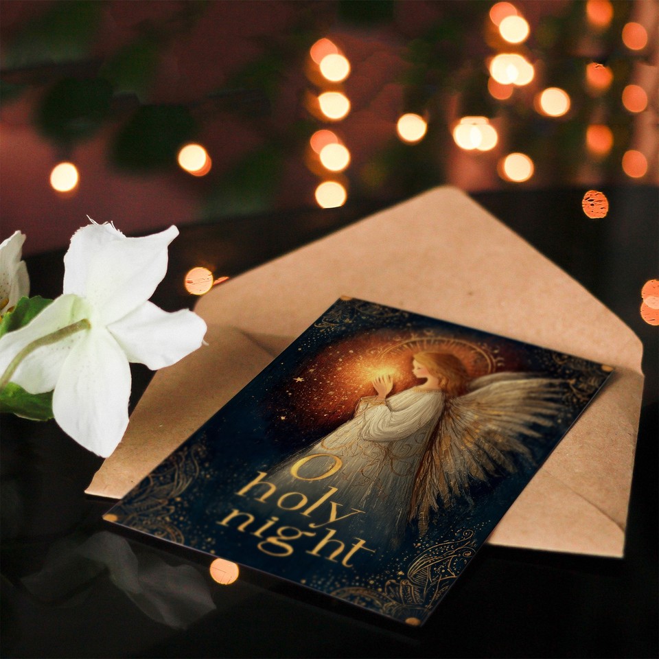 Christmas Card O Holy Night Beautiful Glowing Christian Angel | eBay UK