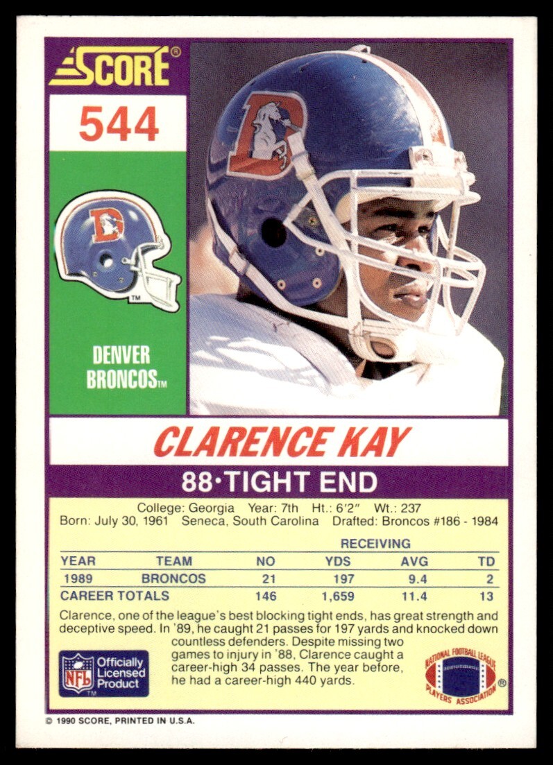 1990 Score Clarence Kay Denver Broncos #544 | eBay