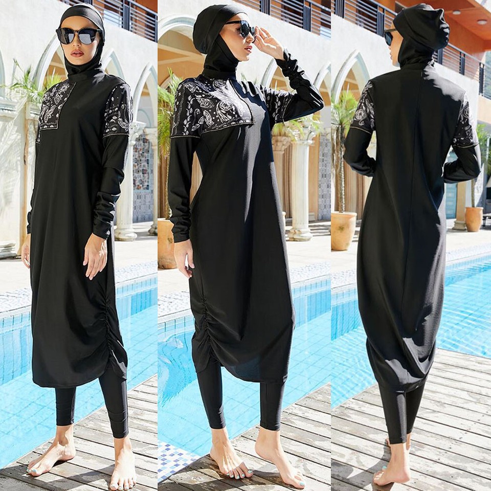 3pcs Full Cover Women Muslim Swimsuit Set Burkini Modest Swimwear ...