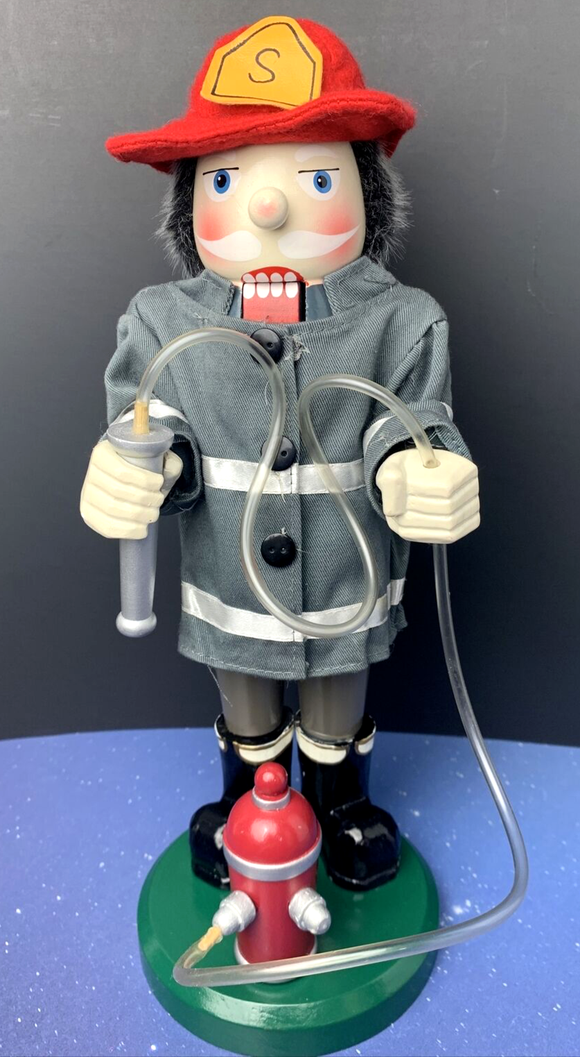 Firefighter Nutcracker Gray Jacket Fire Hydrant Hose 12" Human Hands S Helmet | eBay