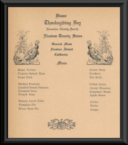 1927 Alcatraz Thanksgiving Dinner Menu Reprint On 90 Year Old Paper ...