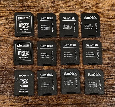 Lot of 12 Micro SD Card Adapters SD SDHC SDXC SanDisk Kingston Sony GUC ...