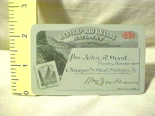 YEAR 1886...D&RG RY PASS...DENVER & RIO GRANDE RAILWAY PASS...COLORADO ...