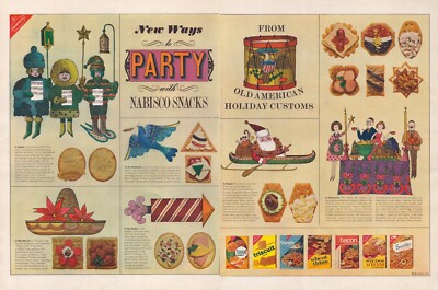 1963 Nabisco TWO PAGE Print Ad Christmas Snacks Triscuit Crackers Santa ...