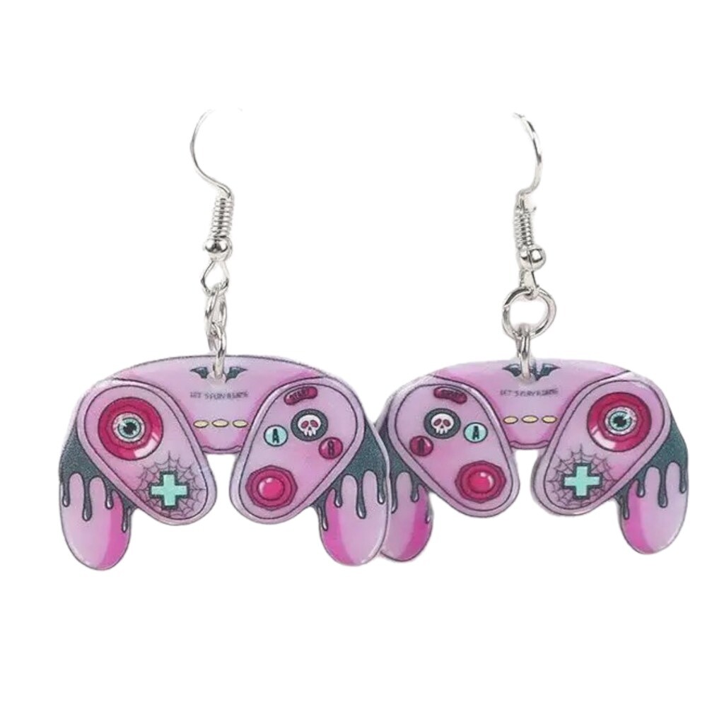 New Pastel Goth Skeleton Gamer Drop Earrings XBox Controller Video Game ...