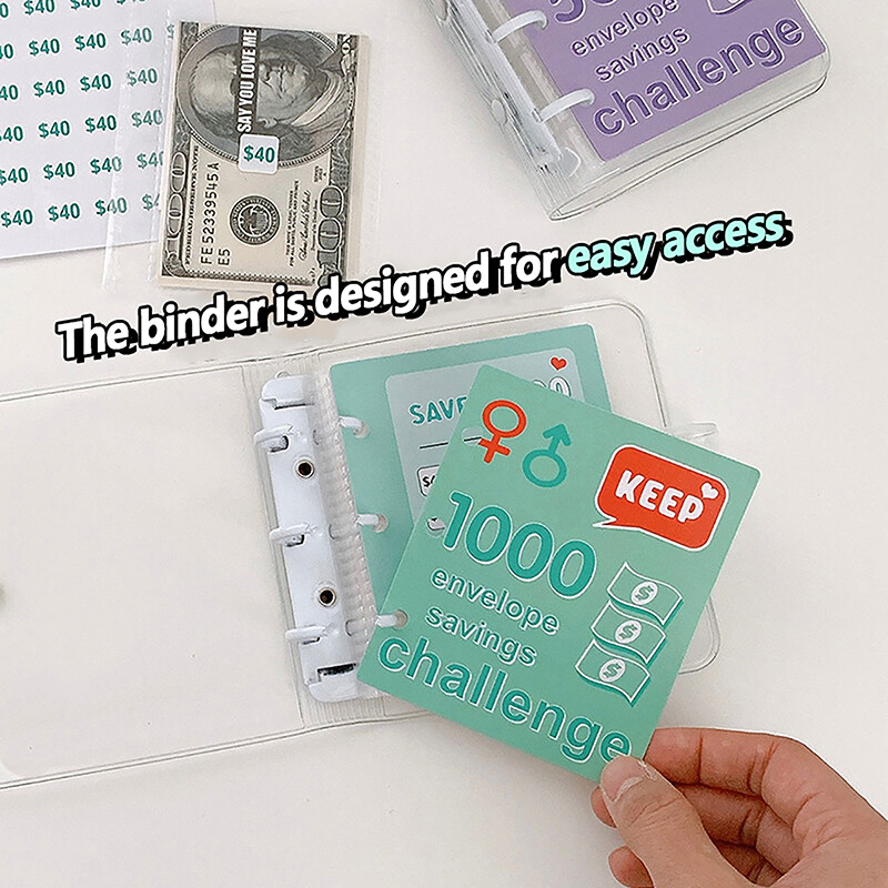 PVC Money Savings Challenge Binder Button Closure Mini Budget Binder ...