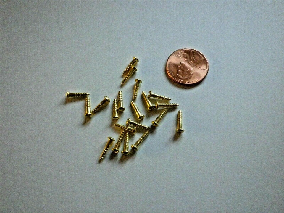 SMALL BRASS WOOD SCREWS FLAT & ROUND HEAD FOR ANTIQUE CLOCK REPAIR 50ct ...