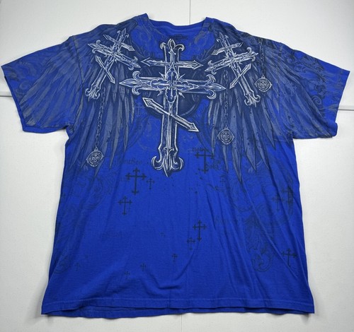 Vtg MMA Elite Affliction Style T-Shirt UFC Cyber Grunge Gotchic Cross ...