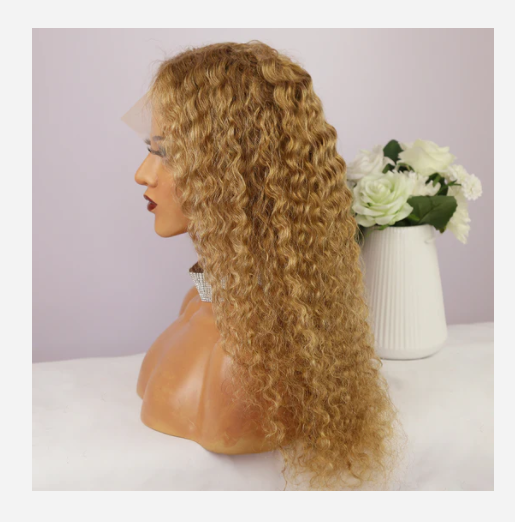 Honey Blonde #27 Real Human Hair Lace Front Wigs T Part Deep Wave Curly ...