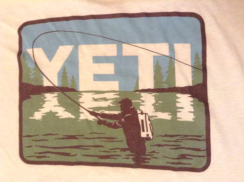 YETI L FLY FISHERMAN MINT GREEN 2 SIDED SCREENED CREW S/S T COTTON POLY ...
