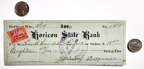 Vintage Horicon, Wisconsin Bank Check - 1900 - St. Patrick's Day with ...