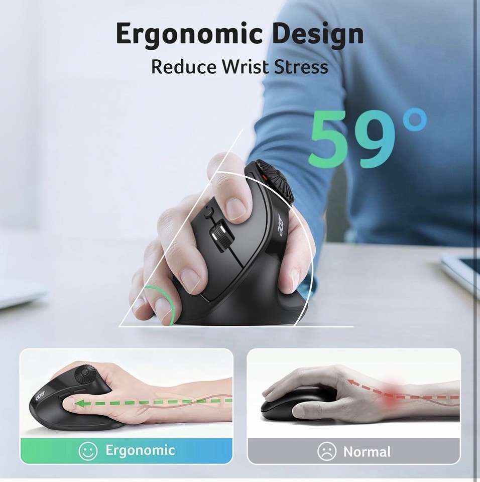 Acer Office Vertical Computer Mice, Right Hand Ergo Mice, 8 Buttons 2 ...