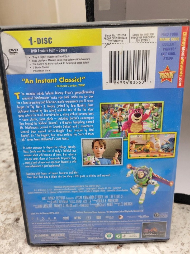Toy Story 3 DVD 2010 Disney Pixar Tom Hanks Tim Allen Bonus Features ...
