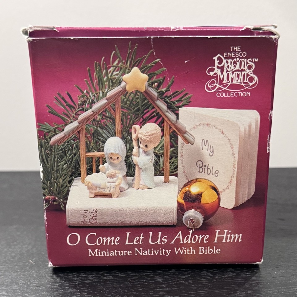 Precious Moments Miniature Nativity Set Bible “O Come Let Us Adore Him ...