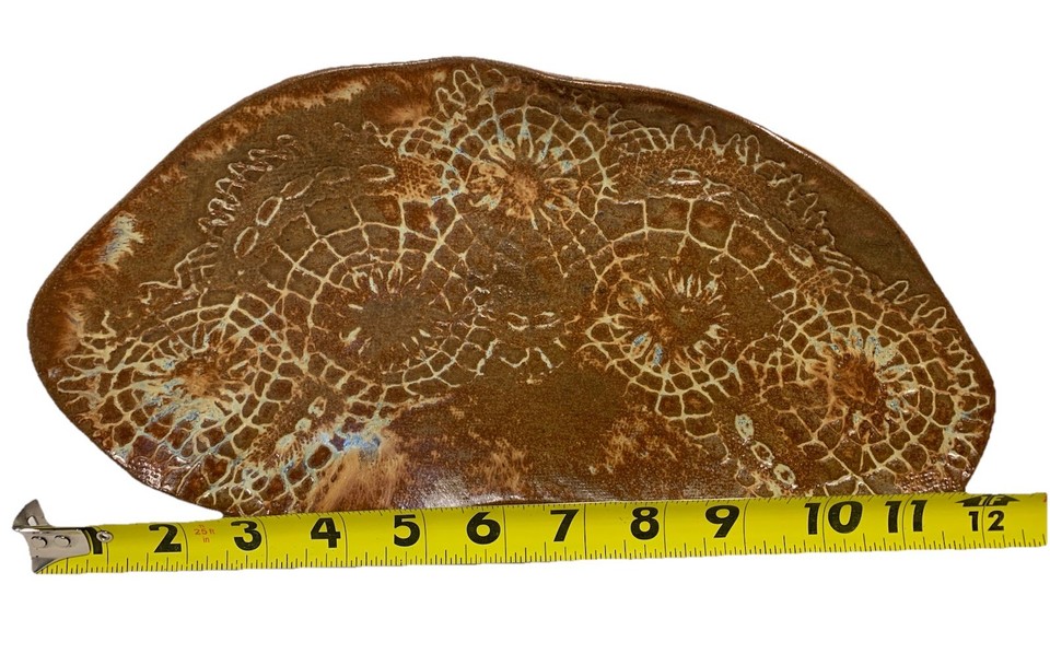 Laura Vaughn Studio Pottery 6X12”Trinket Appetizer Tray Doily Pressed ...
