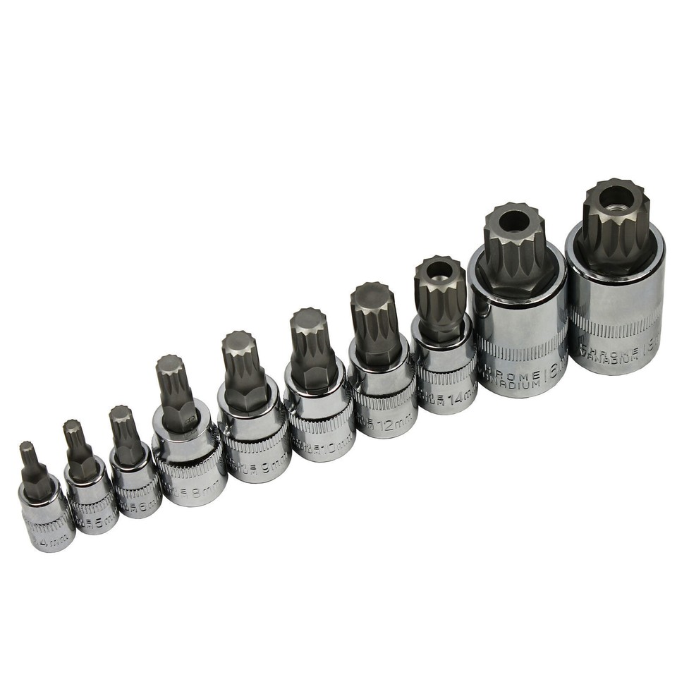 10PCS XZN Triple Square 12 Point Spline Bit Socket Set 4MM - 18MM 1/2 ...
