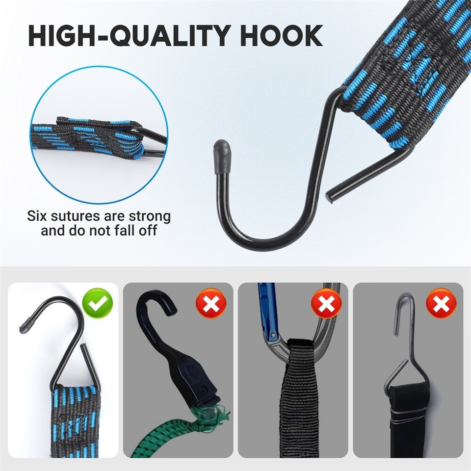6X Heavy Duty Long Bungee Cords 1M-3M Elastic Luggage Straps with Hooks ...