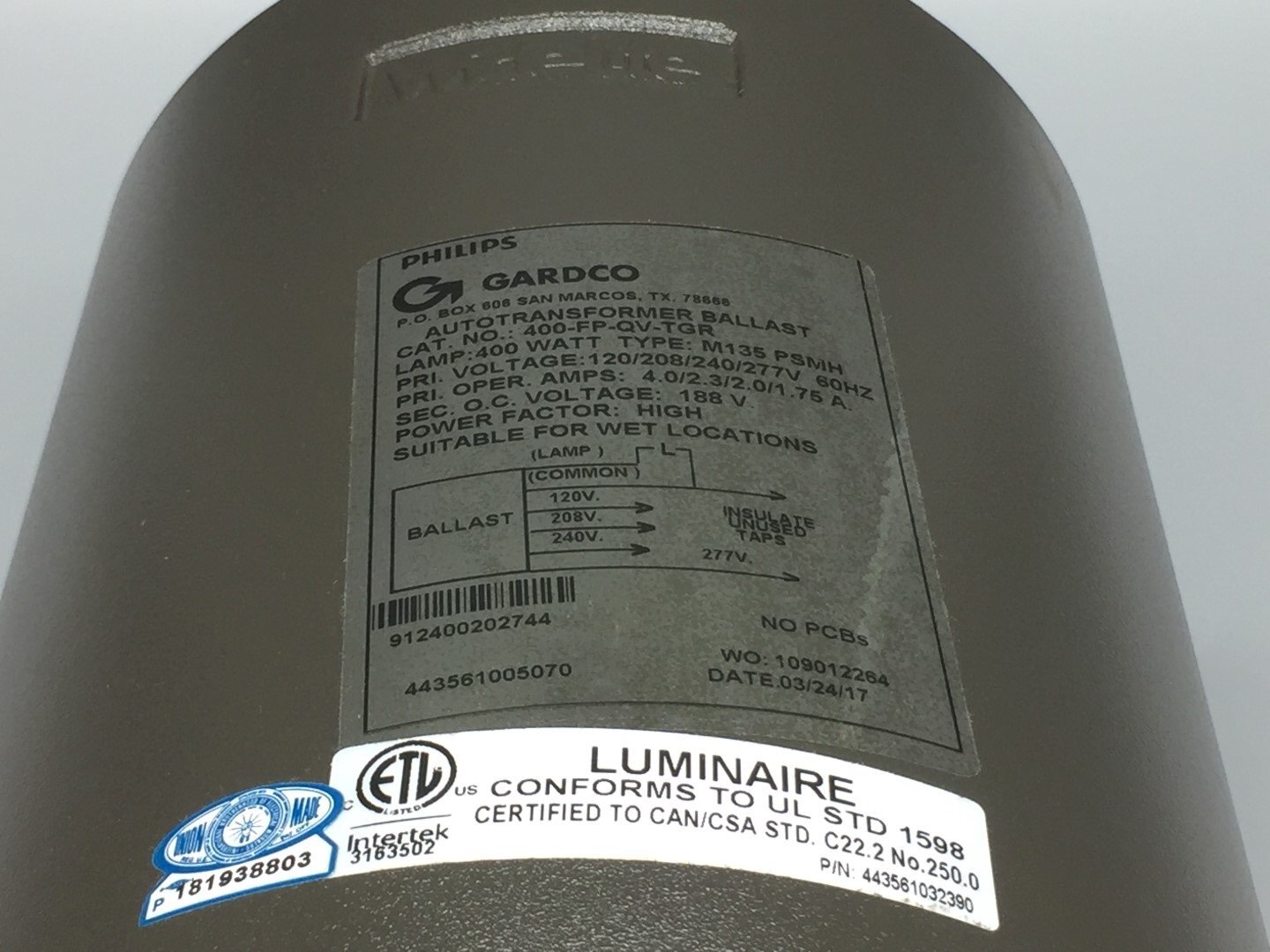 WIDELITE PHILIPS GARDCO AUTOTRANSFORMER BALLAST 120-277V PN# 400-FP-QV ...