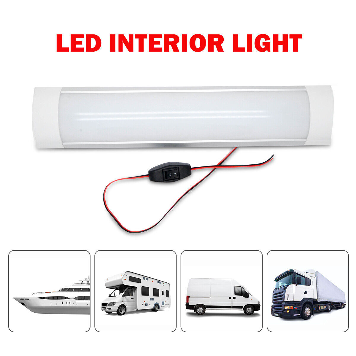 2x 12V 10W LED Interior Lights Strip Bar Car Van Bus Caravan ON/OFF ...