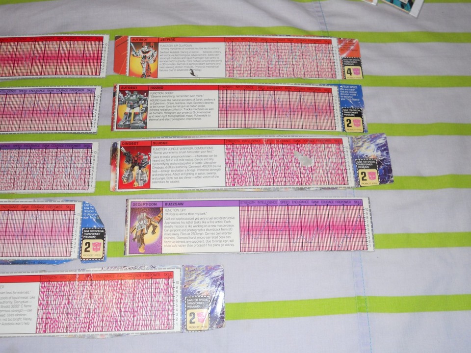 1984 G1 Transformers Autobot Optimus Prime Tech Spec Card with Lot of 9 ...