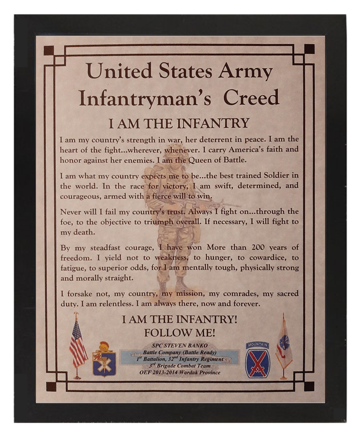 MC-NICE or BETTER: ARMY Infantryman's Creed ALL UNITS Framed ...