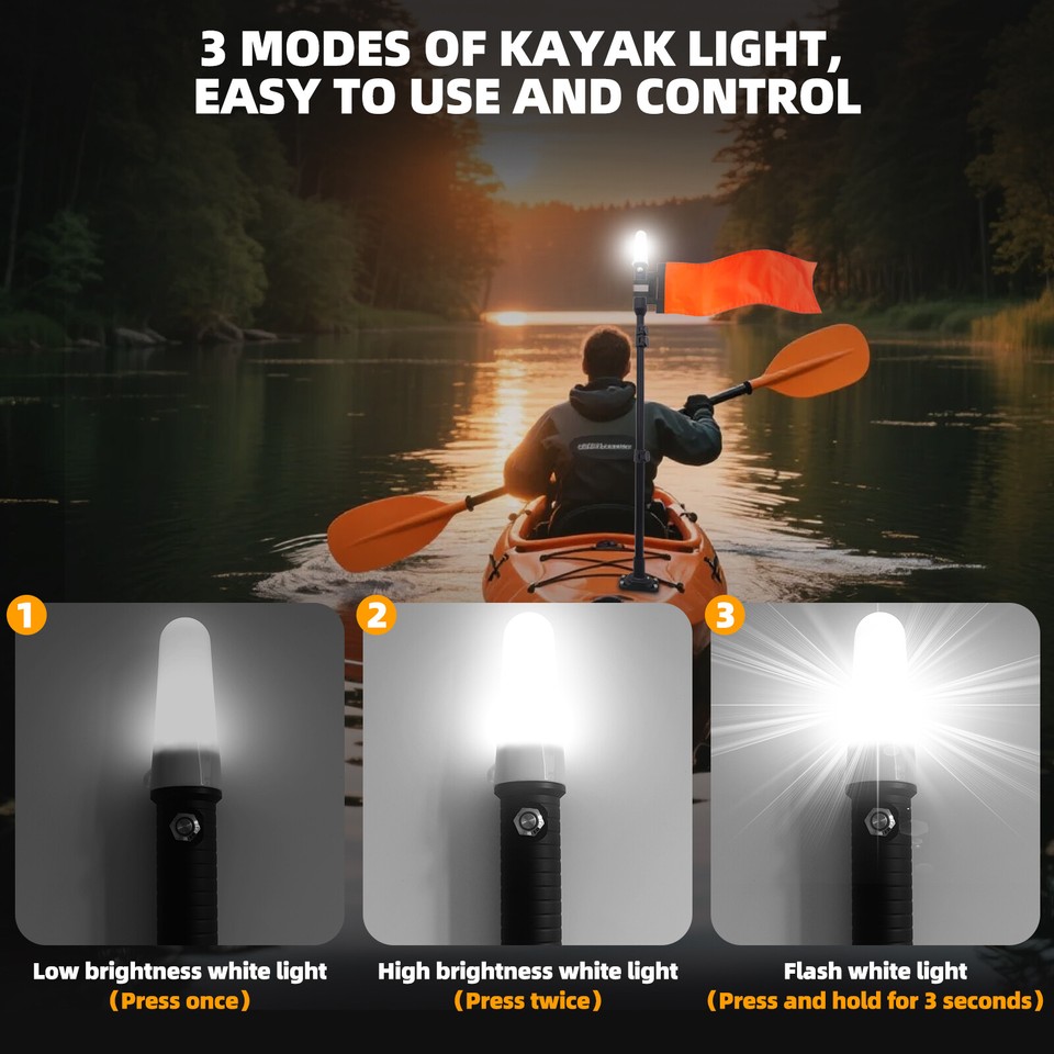 360 Degree Kayak LED Lights with Retractable Pole and Orange Visibility ...