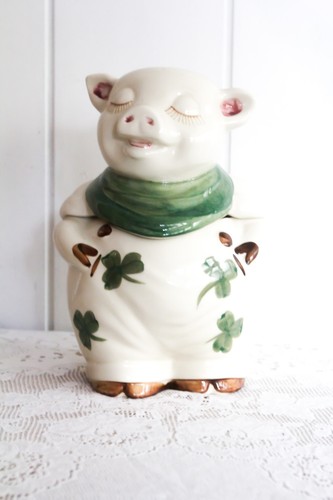 1940's Shawnee Pottery Smiley Pig Shamrock Cookie Jar Hand Painted 99 ...