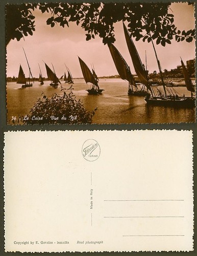 Egypt Old Real Photo Postcard Le Caire Vue du Nil Sailing Boats Nile ...