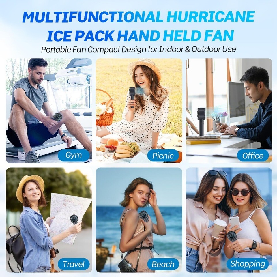 Portable 13000 RPM Handheld Ice Fan, 5200mAh Rechargeable with Digital ...