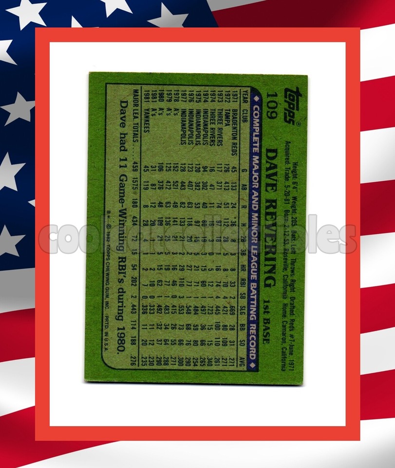 ⚾️ 1982 TOPPS MLB - #109 - Dave Revering - New York Yankees ⚾️ | eBay