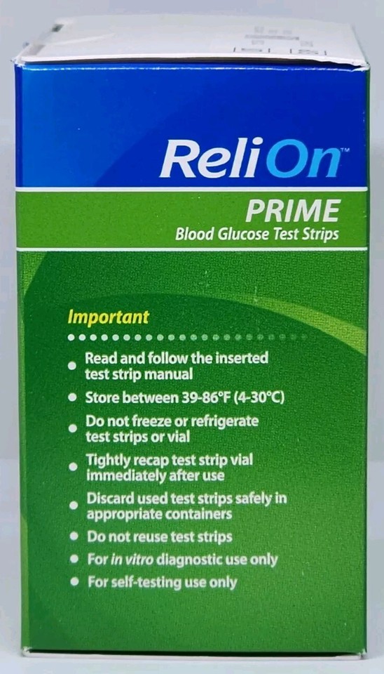 ReliOn Prime Blood Glucose Test Strips - 100 Count New in Box Exp. 08 ...