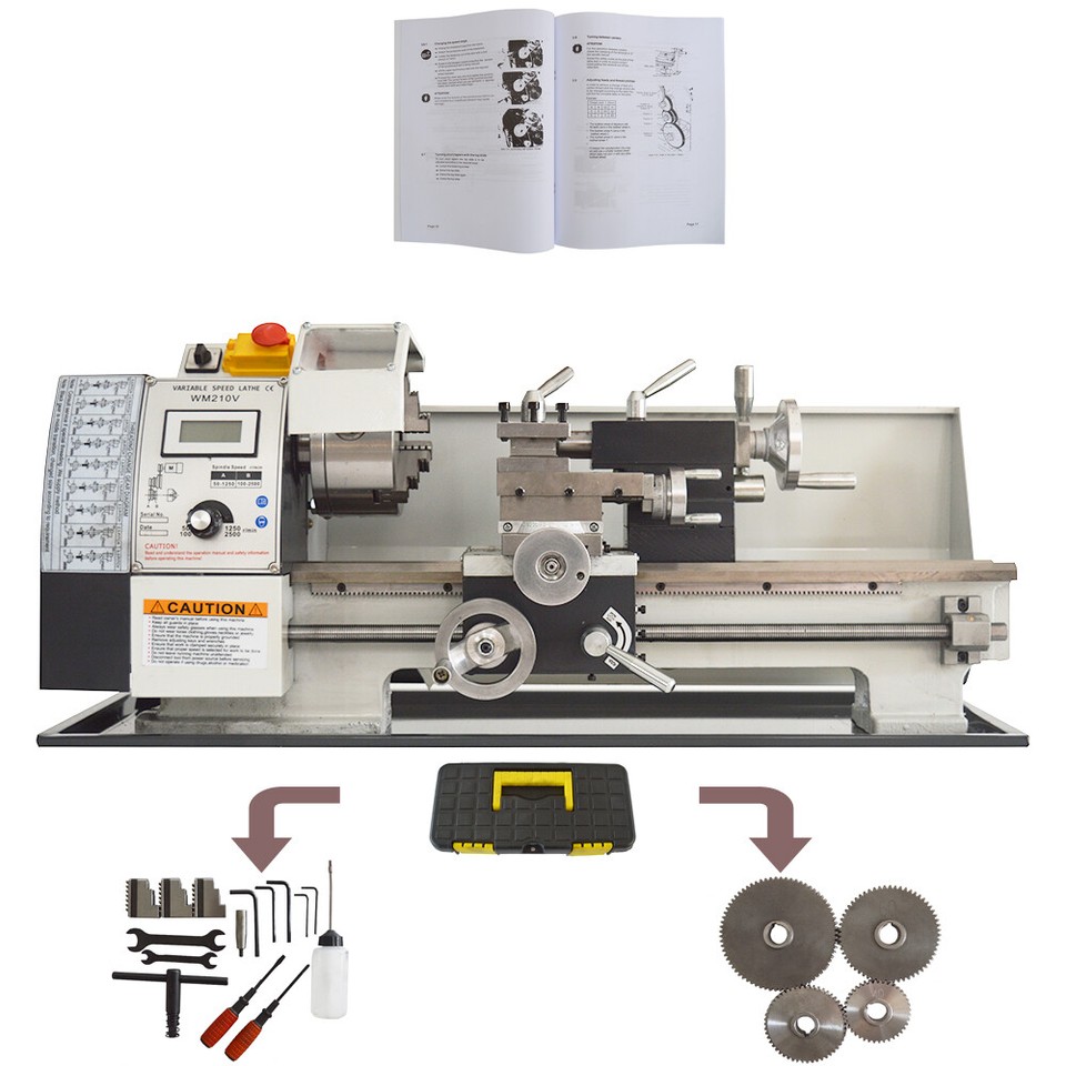 8"X16" WM210V Metric Precision Metal Lathe Bench Metalworking Machine ...