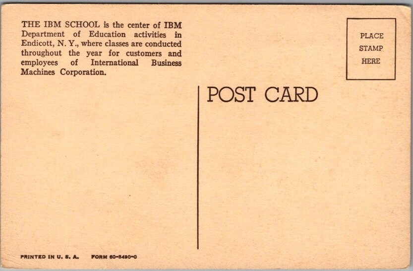 Endicott, New York Postcard "THE IBM SCHOOL" Building View c1940s ...