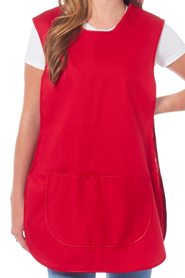 Ladies Plain Matching Piping Tabard Apron with Pocket Overall Kitchen ...