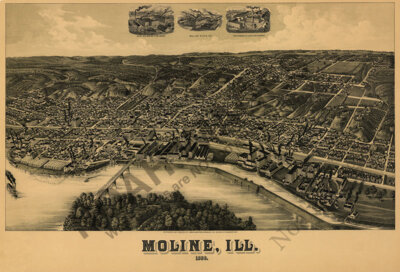 Panoramic Map of Moline Illinois 16x24 | eBay