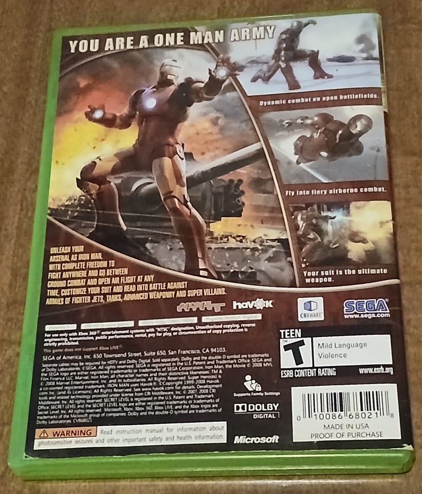 Iron Man Xbox 360 2008 (Blockbuster Copy) Game & Case No Booklet ...