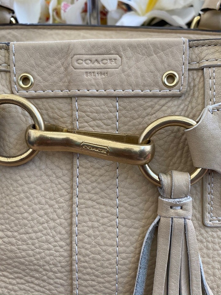 Coach 10529 Hamptons Cream Leather Belted Breaded Carryall Handbag EUC ...