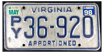 Virginia 1998 APPORTIONED SEMI TRACTOR License Plate P/Y36-920! | eBay