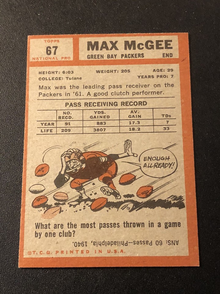 1962 Topps Max McGee #67 VGEX | eBay