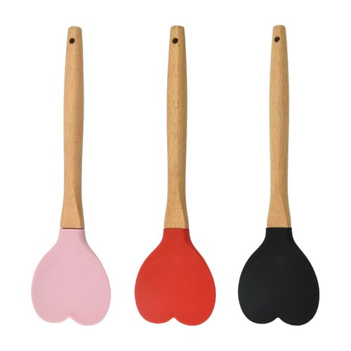 3 Pcs Silicone Heart Shaped Spatula 3 Colours Cooking Spoons Kitchen | eBay
