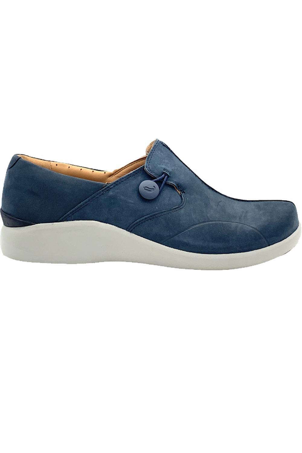 Clarks Unstructured Leather Slip On Shoes Un Loop 2 Walk Navy | eBay