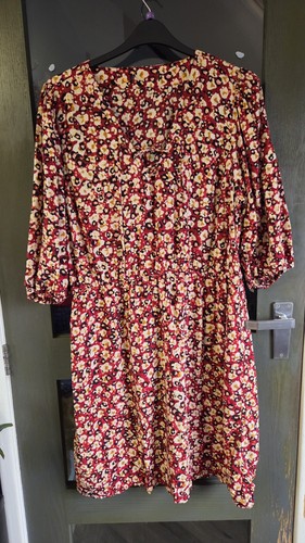 Next Red Animal Print 3/4 Sleeve Lace Up Front Summer Beach Dress Size ...