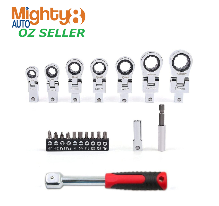 20pc 8-19mm Interchangeable Flex Ratchet Crowfoot Wrench Screwdriver ...