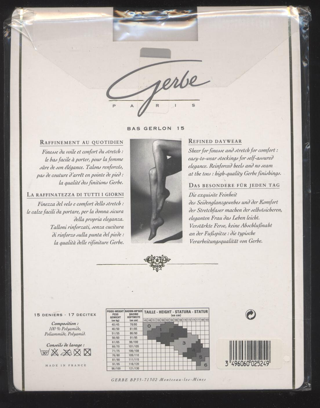 NEUF GERBE BAS SOUPLESSE GERLON 15 BLANC TAILLE 3 POUR PORTE JARRETELLE ...